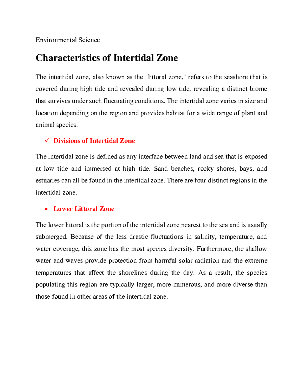 Characteristics of Intertidal Zone - Environmental Science ...