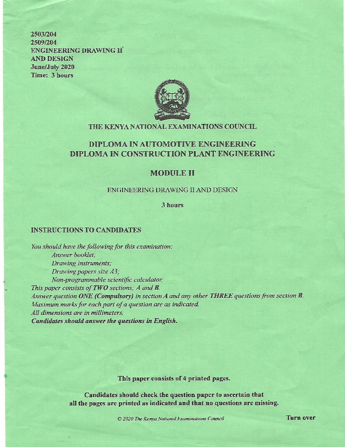 Engineering Drawing II AND DES - KNEC 1267 - certificate in electrical ...