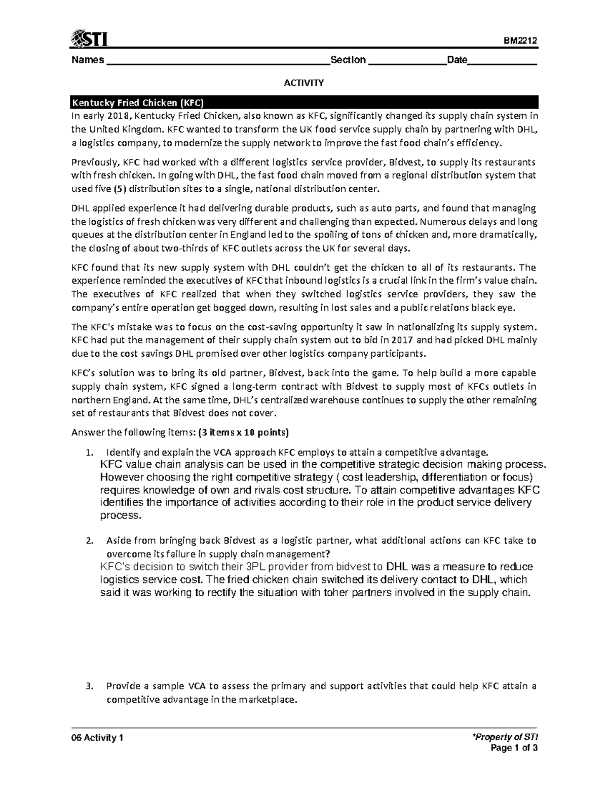 06 Activity 1 - BM Names Section Date 06 Activity 1 *Property of STI ...