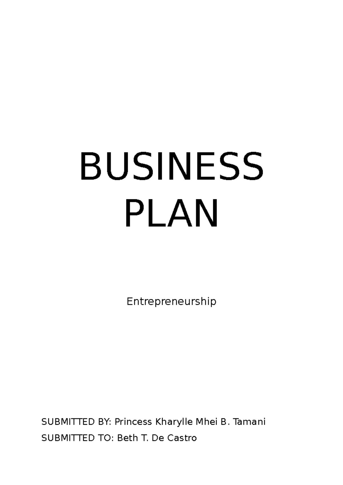 Business-PLAN- Final - Private - BUSINESS PLAN Entrepreneurship ...
