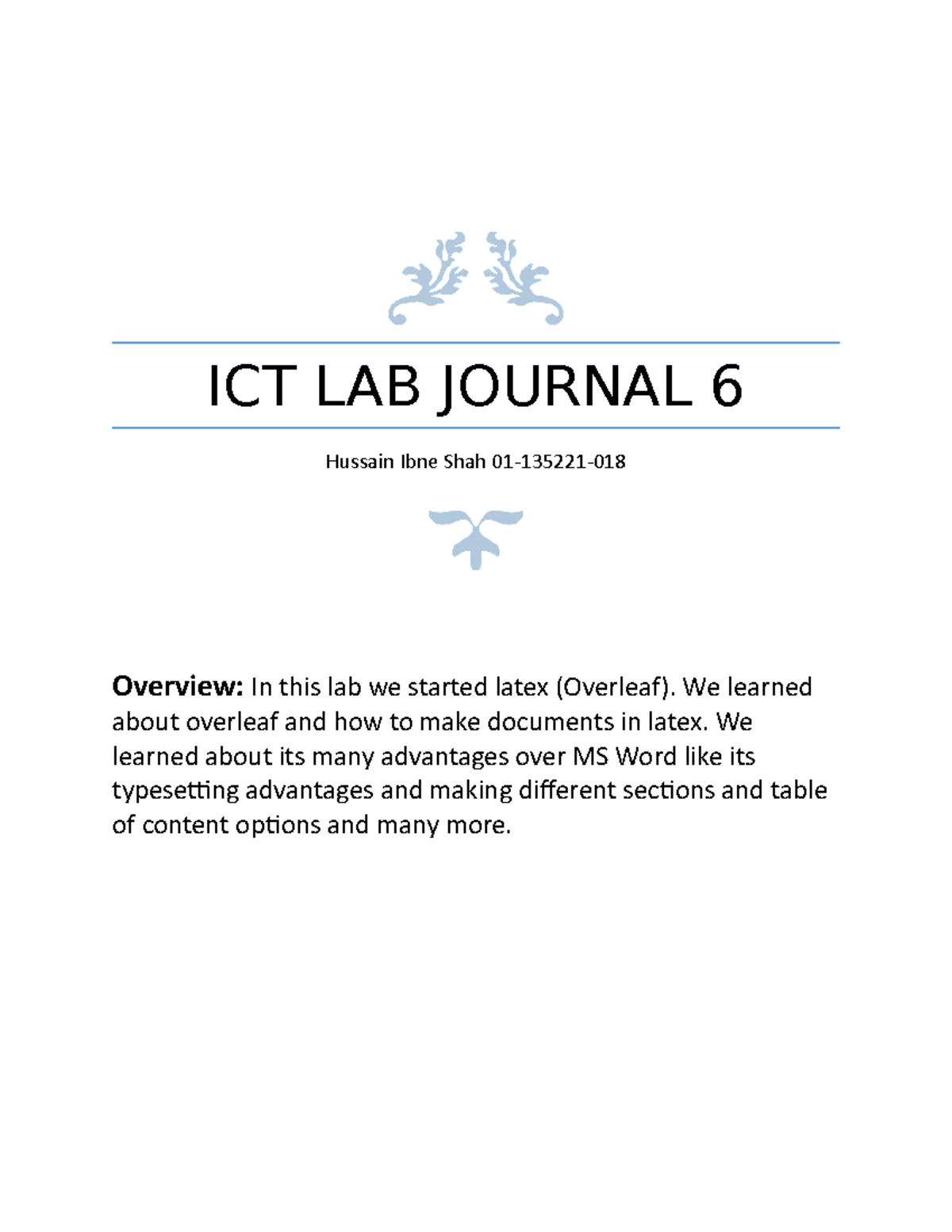 ICT Lab journal 6 - CSL 114 - ICT LAB JOURNAL 6 Hussain Ibne Shah 01 ...