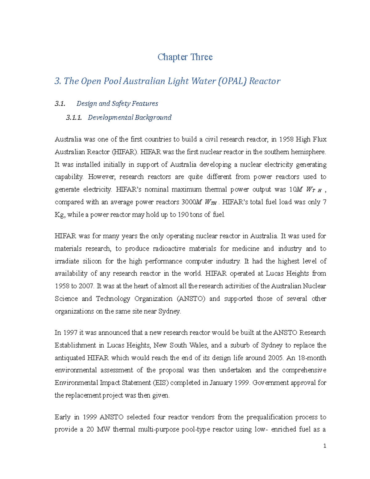 03 OPAL - Chapter Three 3. The Open Pool Australian Light Water (OPAL ...