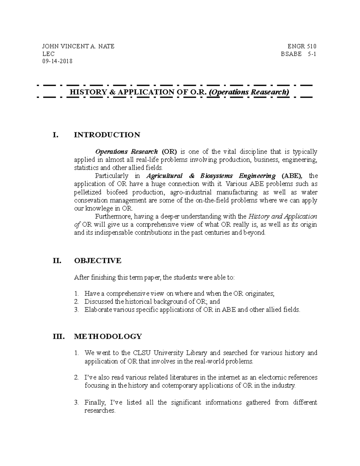 ENGR 510 LEC TERM Paper - JOHN VINCENT A. NATE ENGR 510 LEC BSABE 5- 09 ...