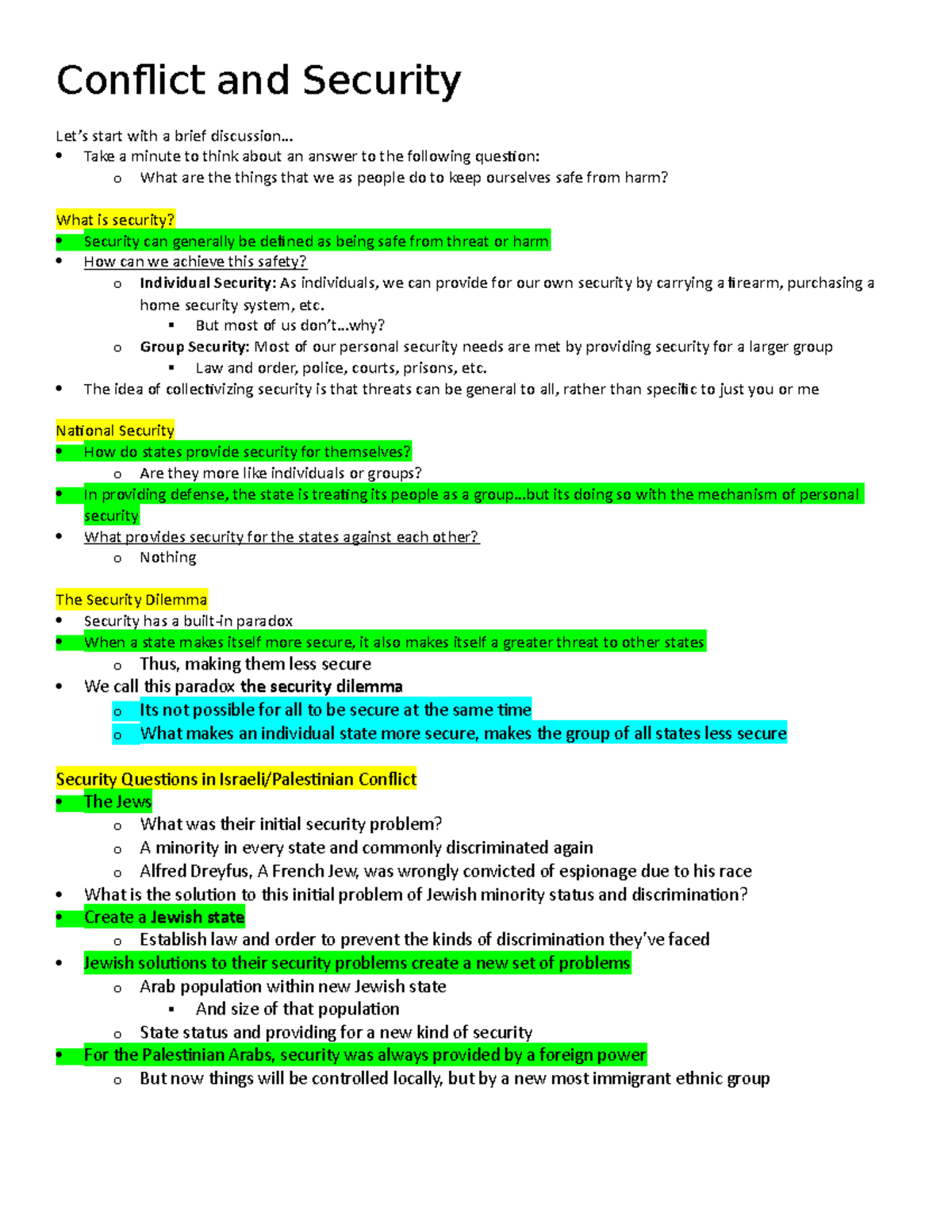 20. Conflict and Security - Conflict and Security Let’s start with a ...
