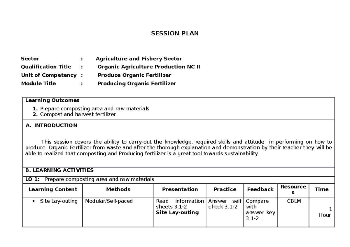 3 Session Plan - The training plan ang guide - SESSION PLAN Sector ...