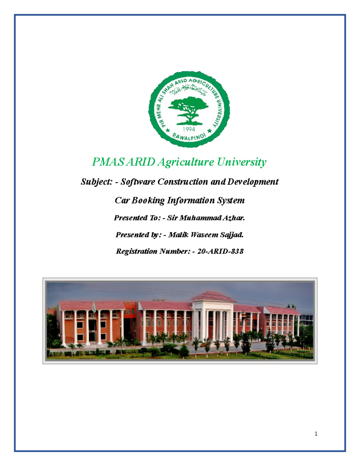 Project SRS - Car management system SRS - PMAS ARID Agriculture University Subject: - Software ...