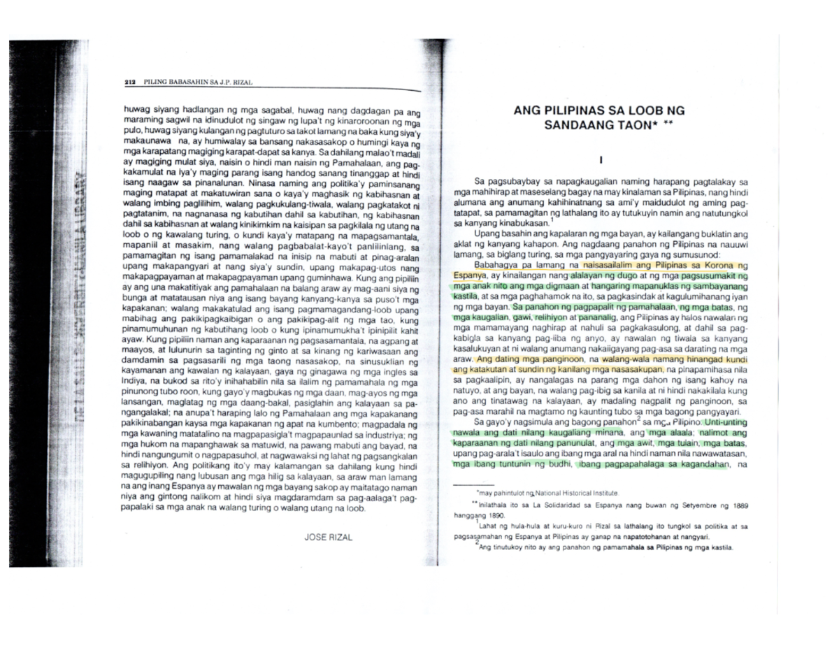 Rizal Ang Pilipinas sa Loob ng Sandaang Taon -1 - Psychology - Studocu