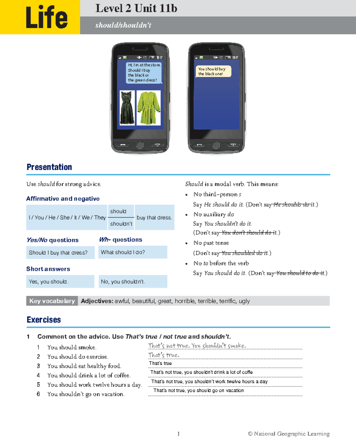 English Excersice Level 2 GW 11b - 1 © National Geographic Learning ...