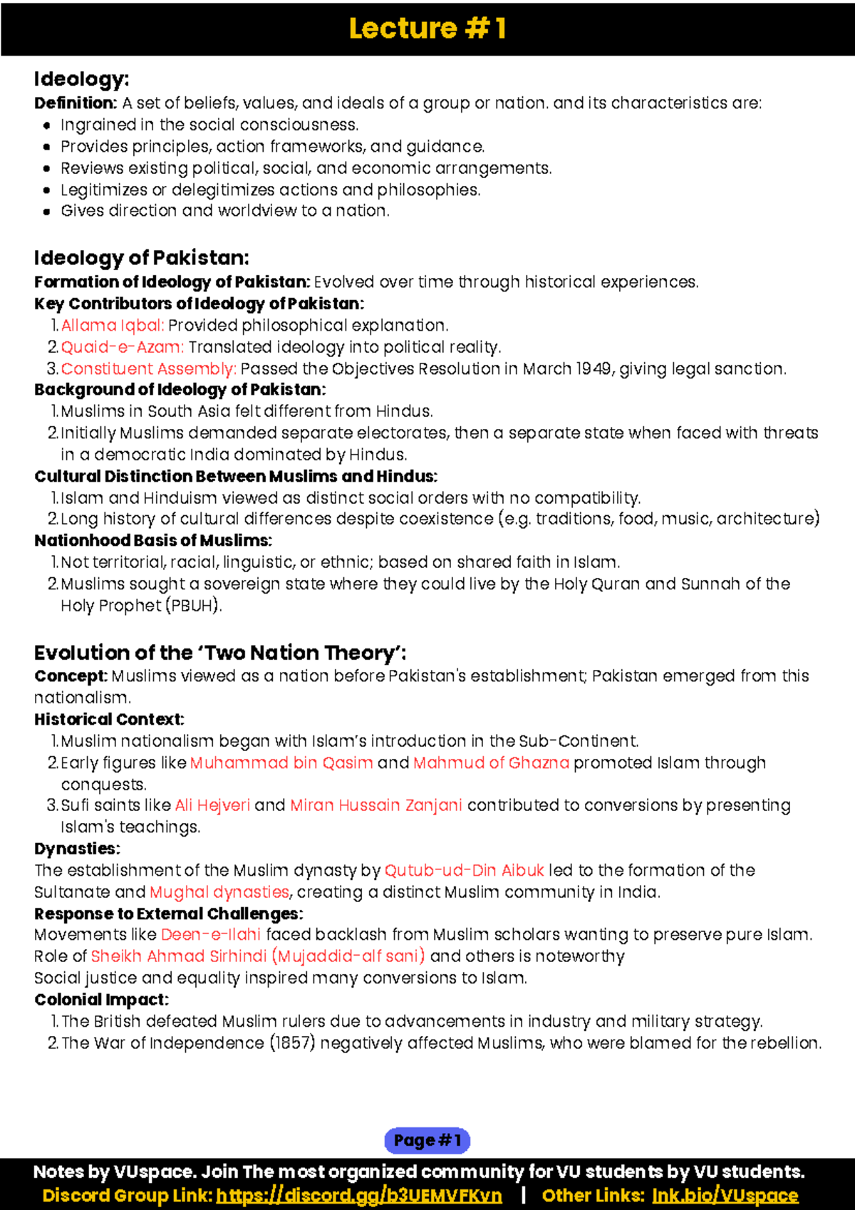 PAK301 LEC 1-5 Summary of Handouts - Ideology: Definition: A set of beliefs, values, and ideals ...