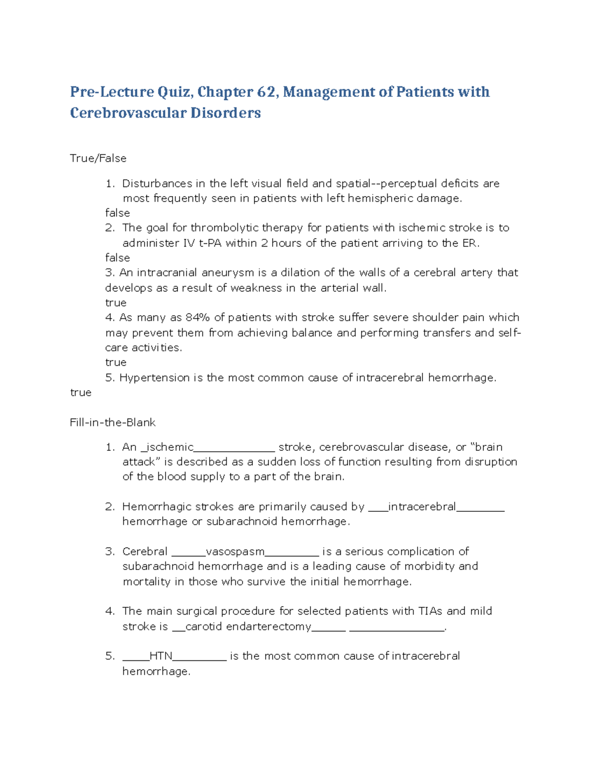 PRE Lecture QUIZ WEEK 7 - very good - Pre-Lecture Quiz, Chapter 62 ...
