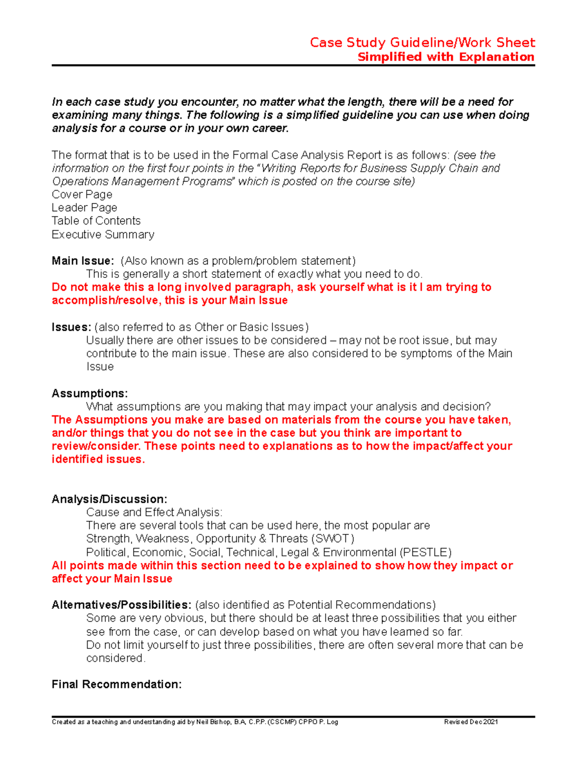 2022 - Outline - Case Analysis Format - Simplified with Explanations ...