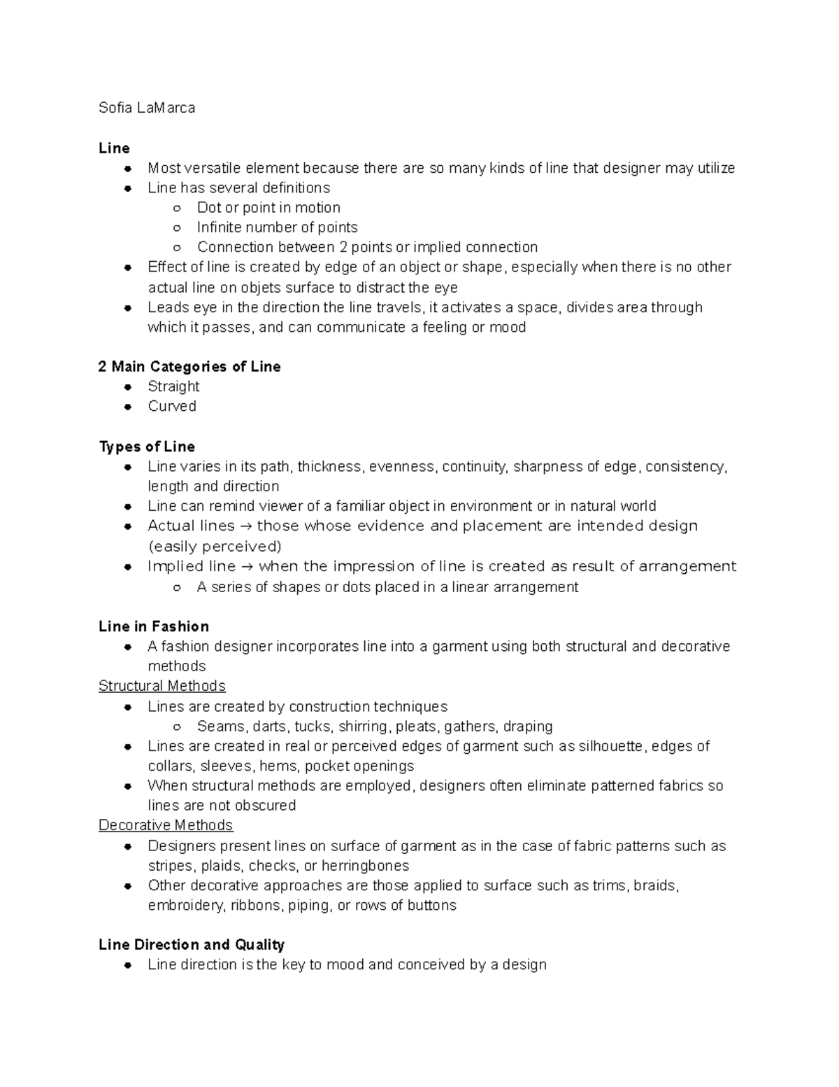 FASH133 2/21 Notes - Sofia LaMarca Line Most versatile element because ...