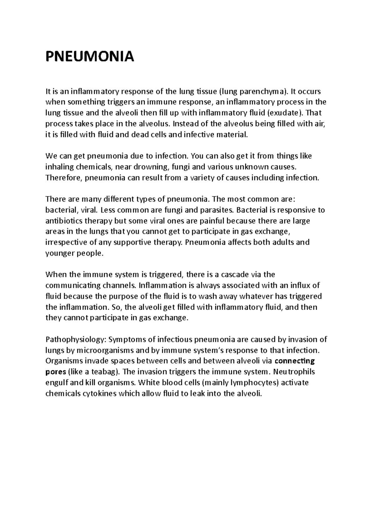 Pneumonia - PNEUMONIA It is an inlammatory response of the lung issue ...