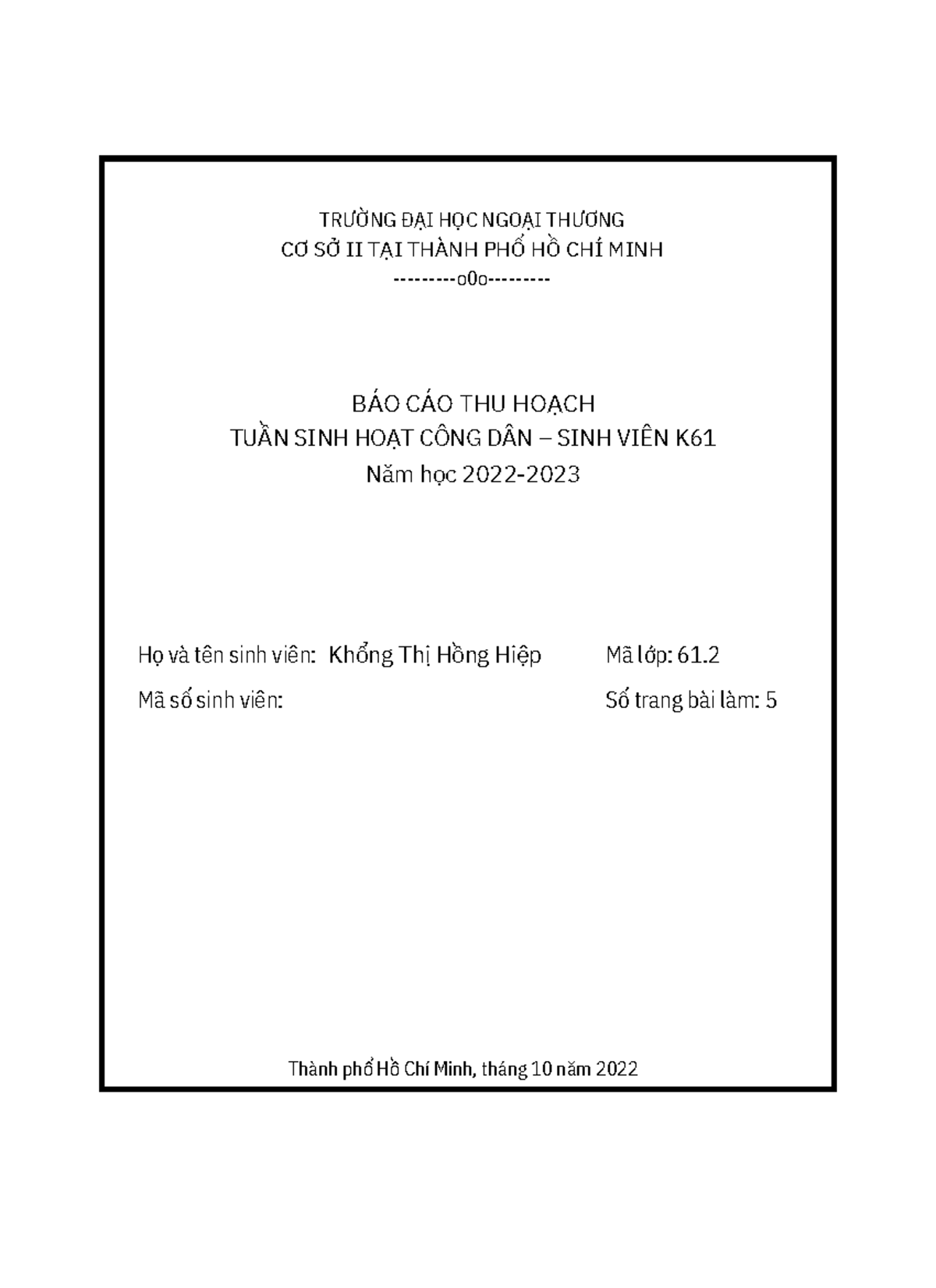 Bai shcd dau khoa k61 ftu2 - TRƯỜNG ĐẠI HỌC NGOẠI THƯƠNG CƠ SỞ II TẠI THÀNH PHỐ HỒ CHÍ MINH -o0o ...