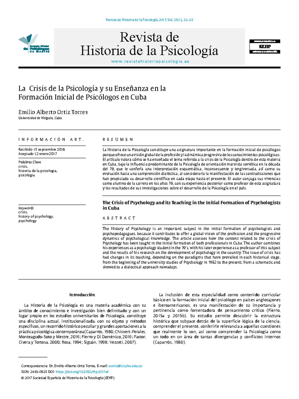 La Crisis De La Psicologia YSu Ensenanza En La Formacion Ini-5874492 - Revista de Historia de la ...