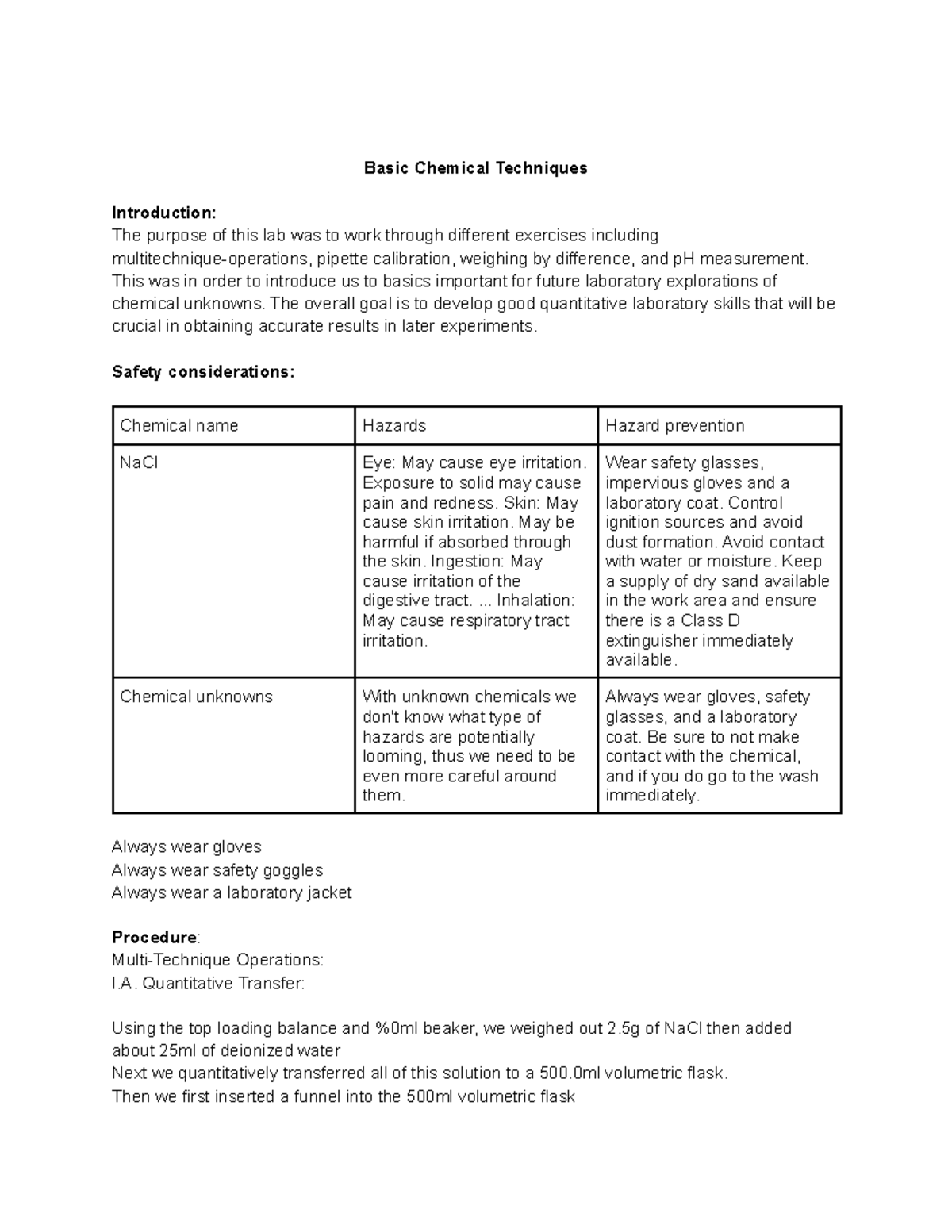Chem 223 lab report 3 - Basic Chemical Techniques Introduction: The ...