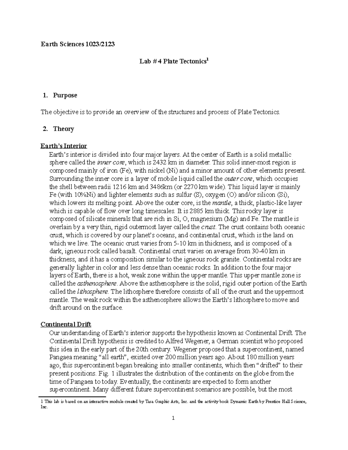 lab 4 plate tectonics - Earth Sciences 1023/ Lab # 4 Plate Tectonics 1 ...