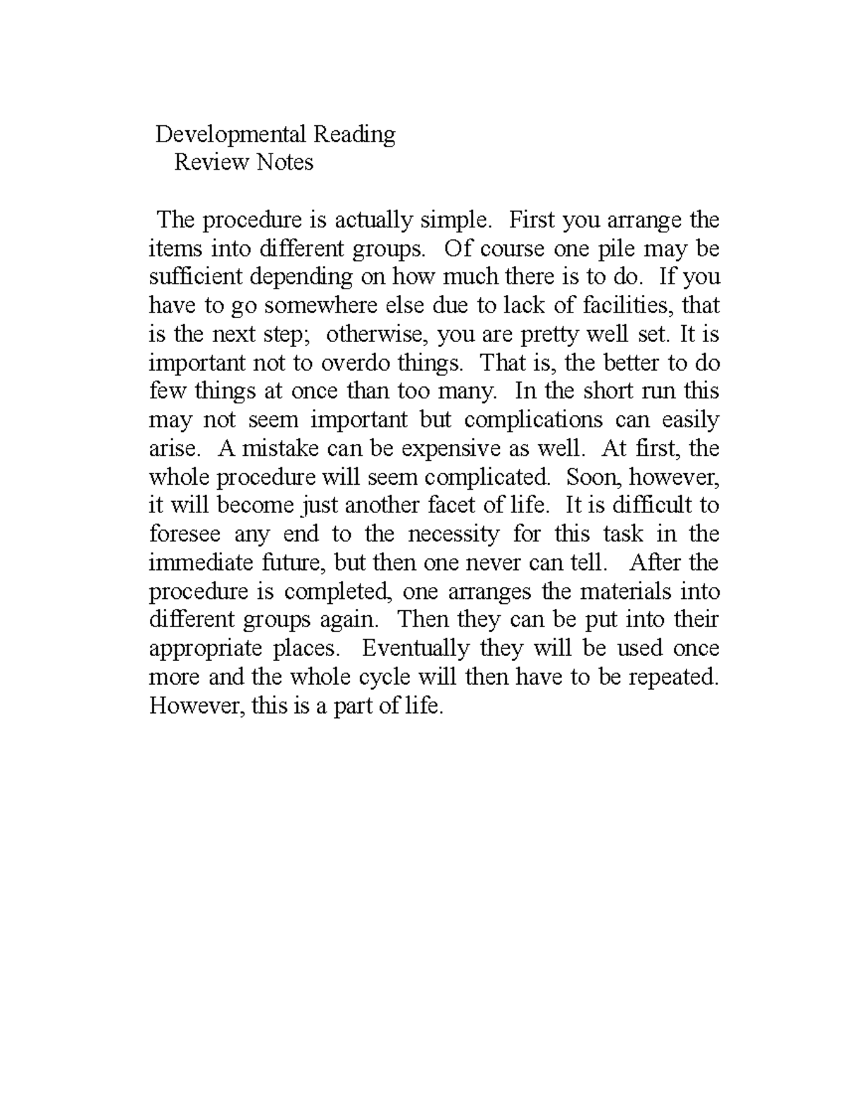 Developmental Reading - Developmental Reading Review Notes The ...