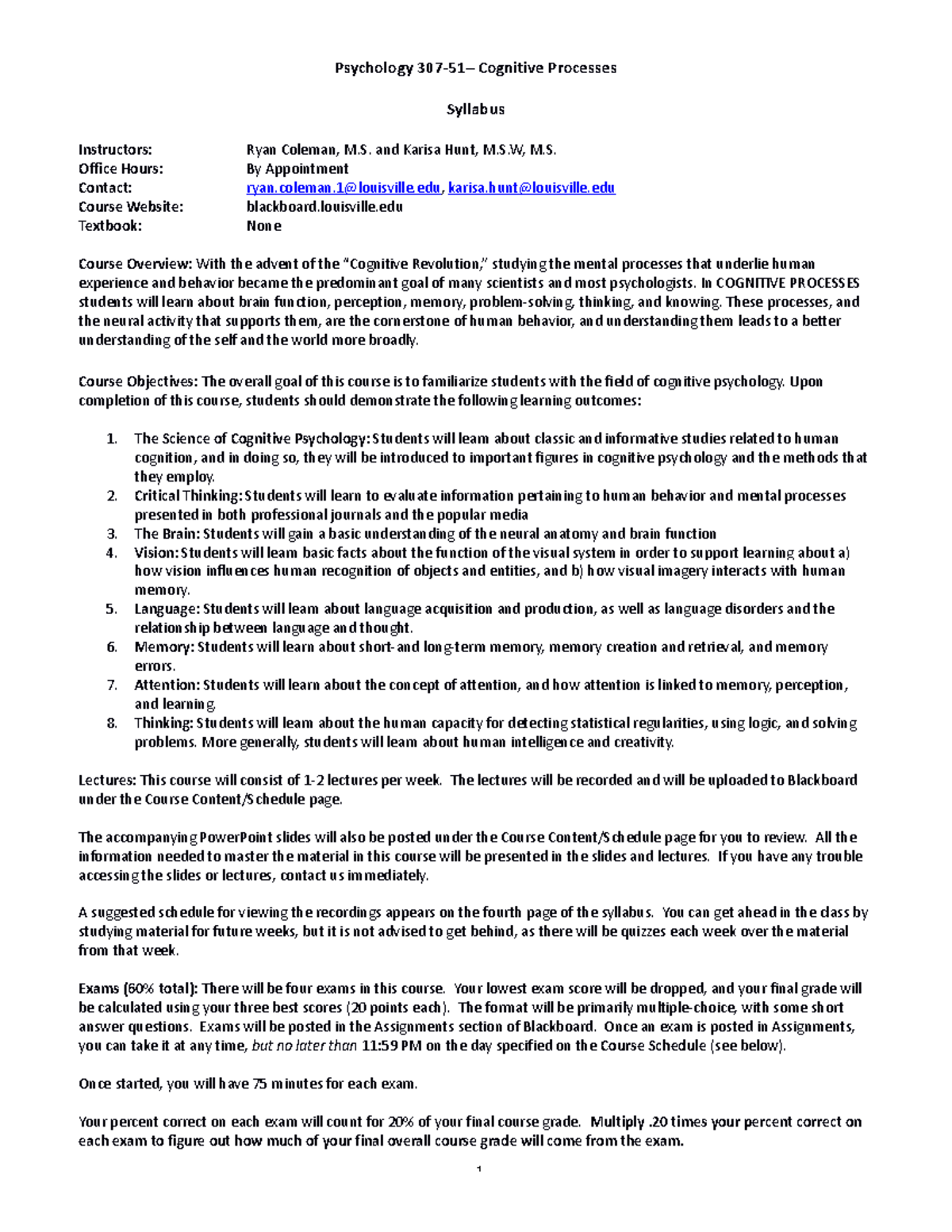 307syllabus - course detail - Psychology 307-51– Cognitive Processes ...