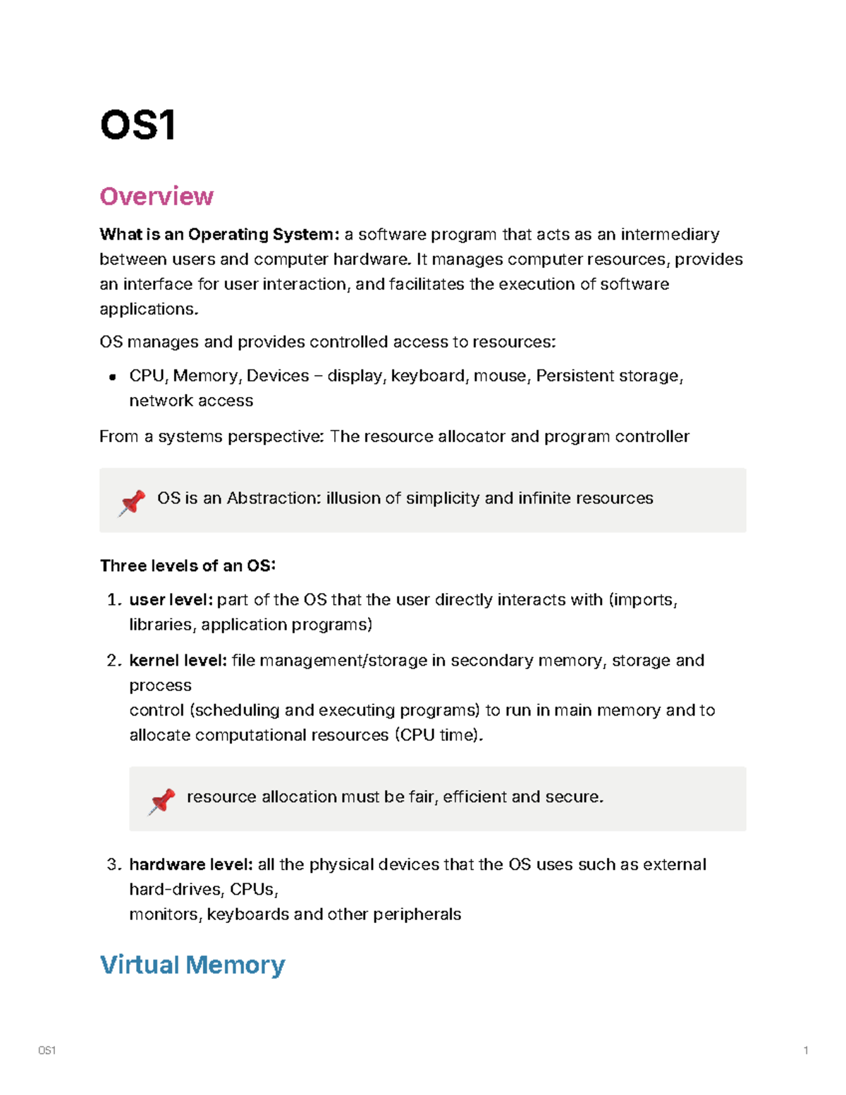 Operating Systems 1 (Concise Notes) - OS Overview What is an Operating ...