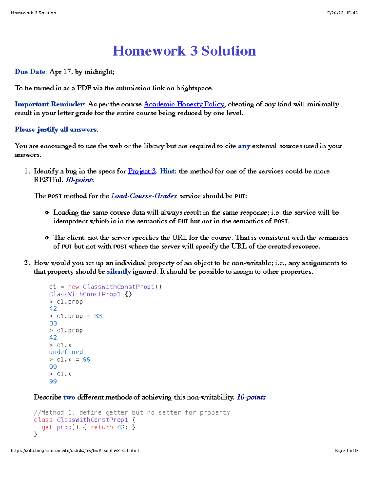 Homework 3 Solution - Homework 3 Solution Due Date: Apr 17, by midnight; To be turned in as a ...