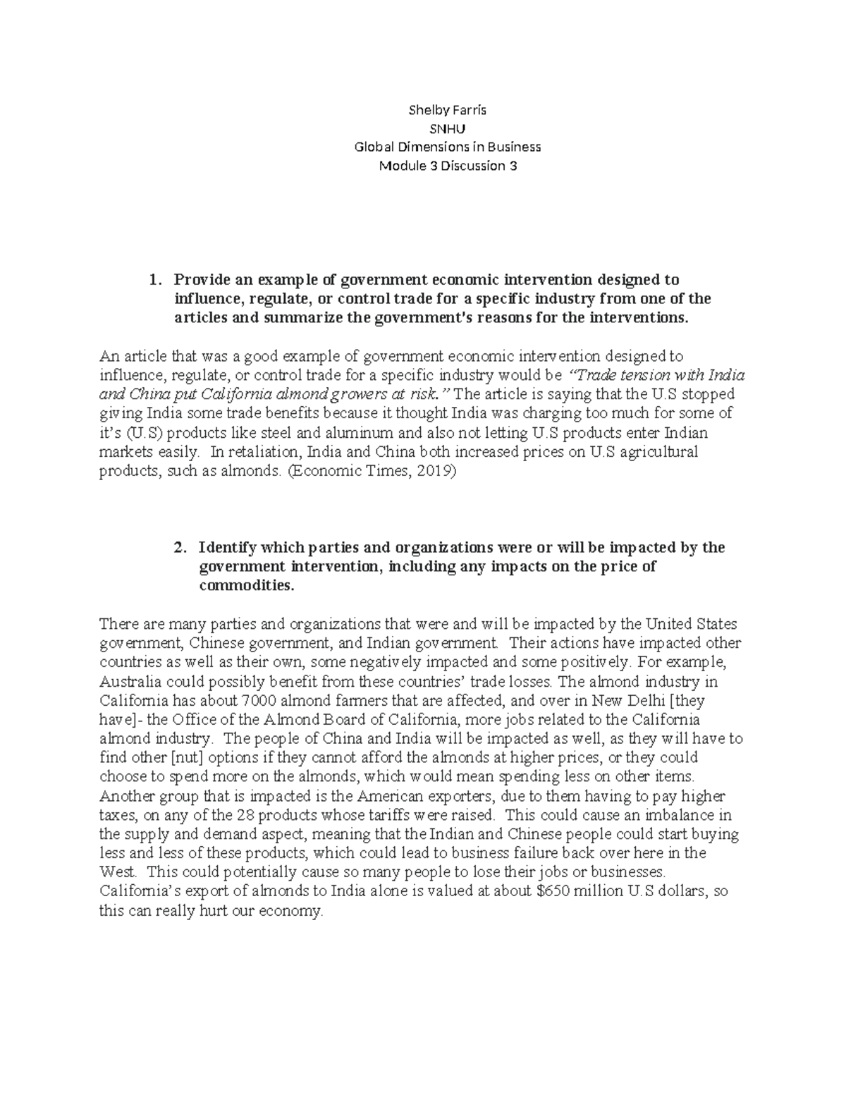 Module 3 discussion 3 government interventions - Shelby Farris SNHU ...