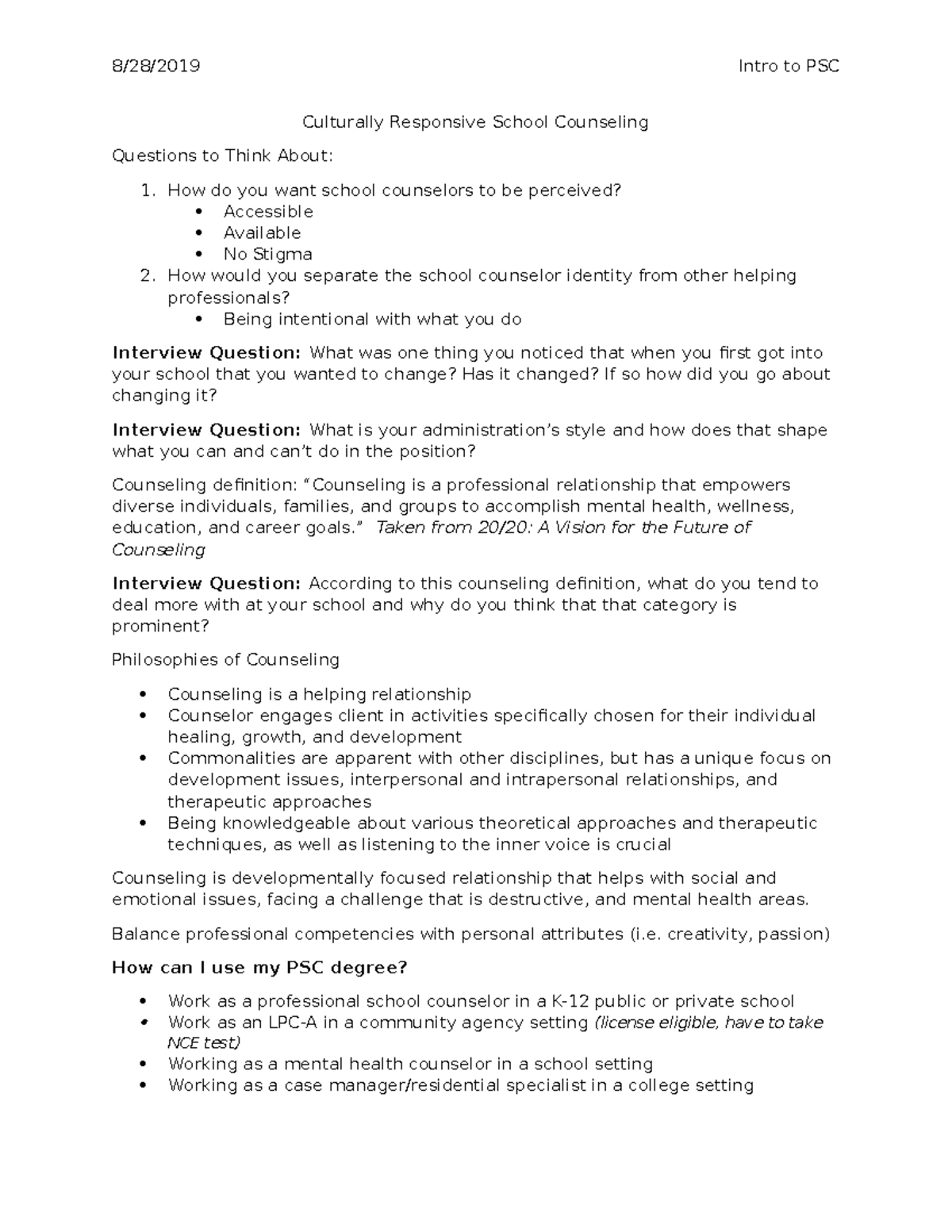Intro- August 28 - Dr. Lucy Purgason - 8/28/2019 Intro to PSC ...