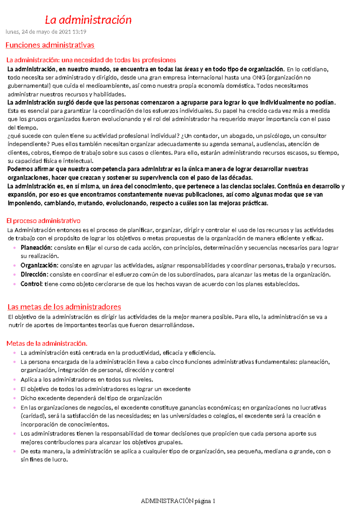 Administración - Resumen - Modulos 1 Y 2 - La administración lunes, 24 ...