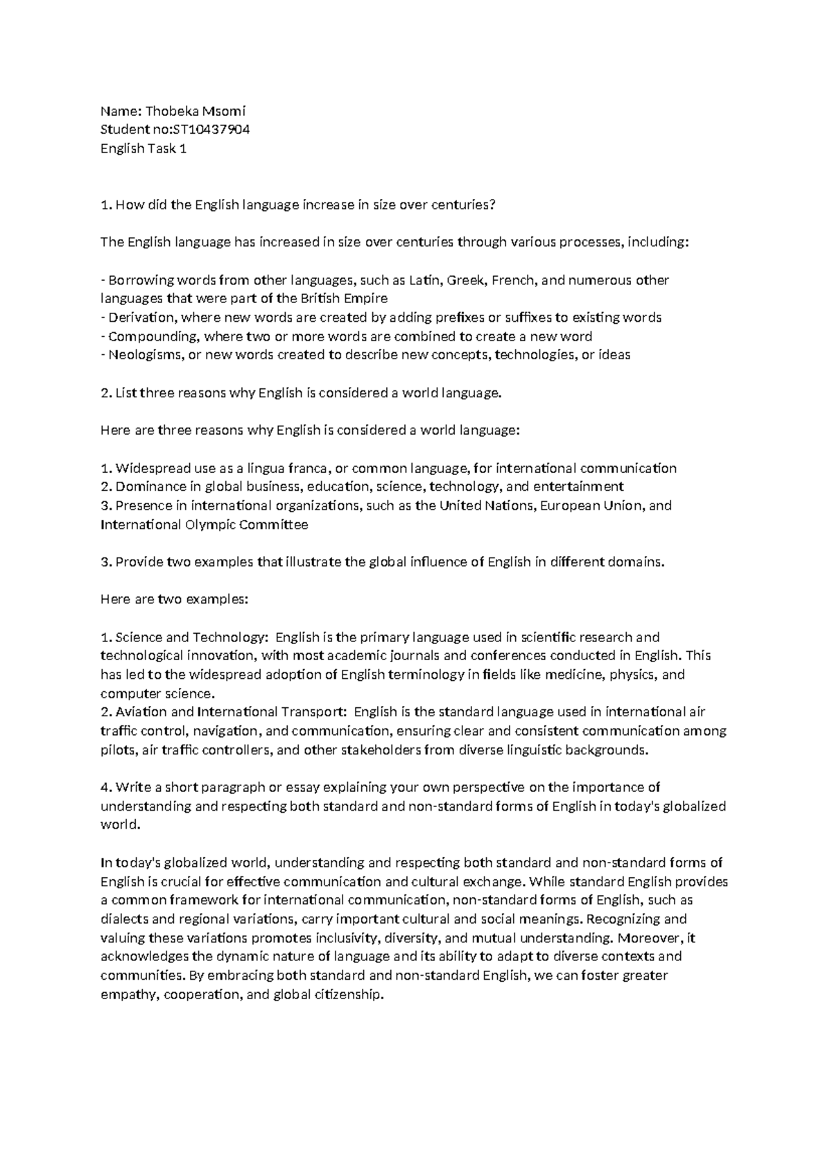 Task 1 - The - Name: Thobeka Msomi Student no:ST English Task 1 How did ...