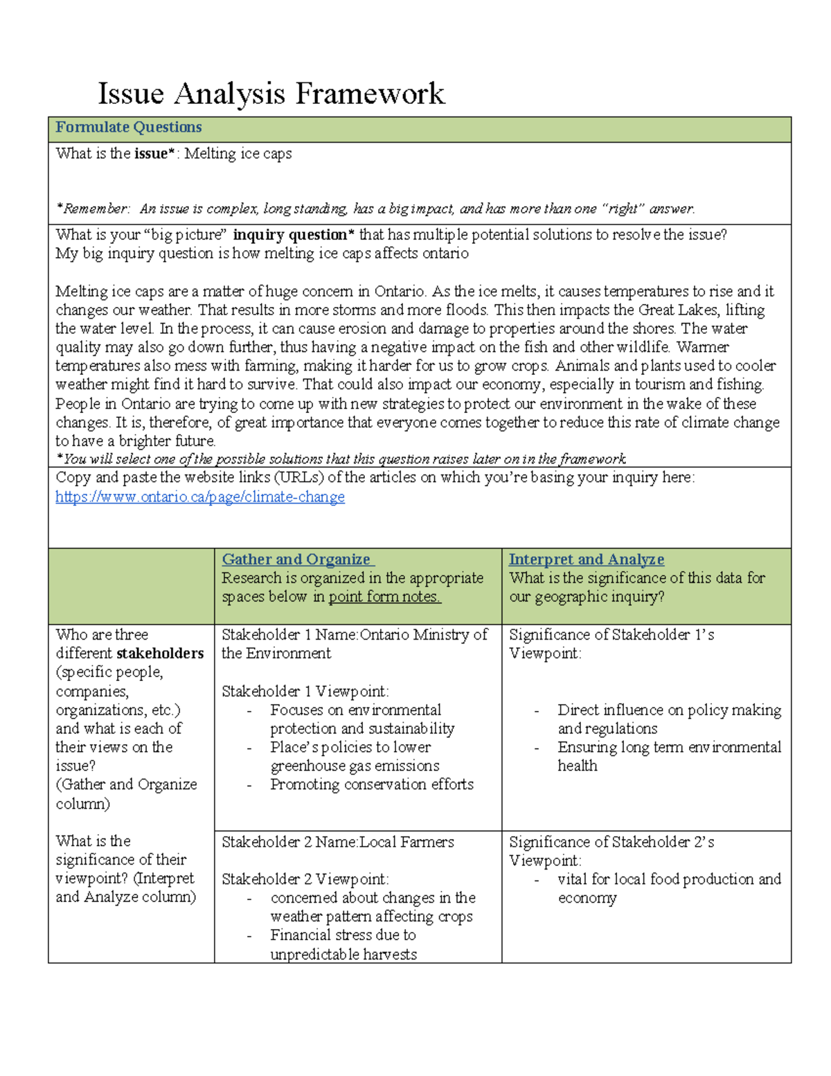 Issue Analysis Framework - Issue Analysis Framework Formulate Questions ...