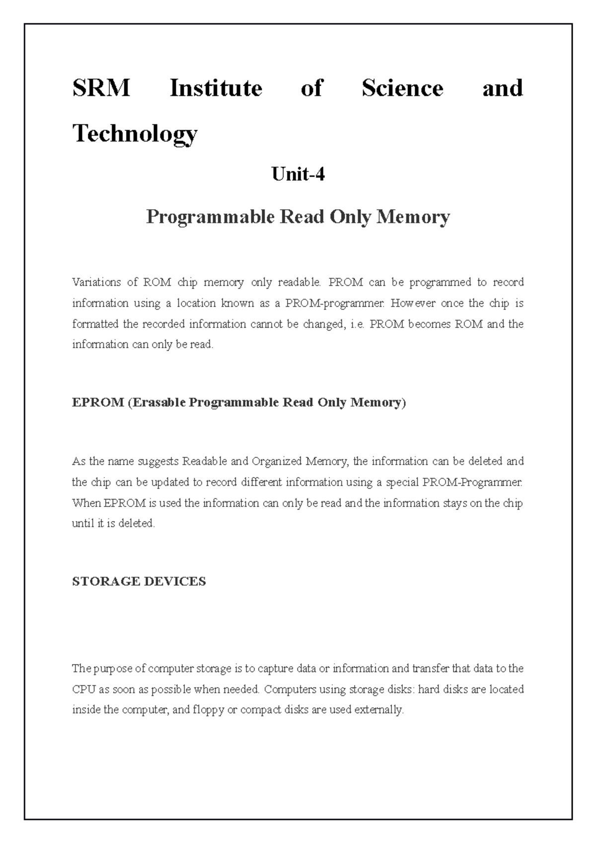 PROM (Programmable Read Only Memory) - SRM Institute of Science and ...
