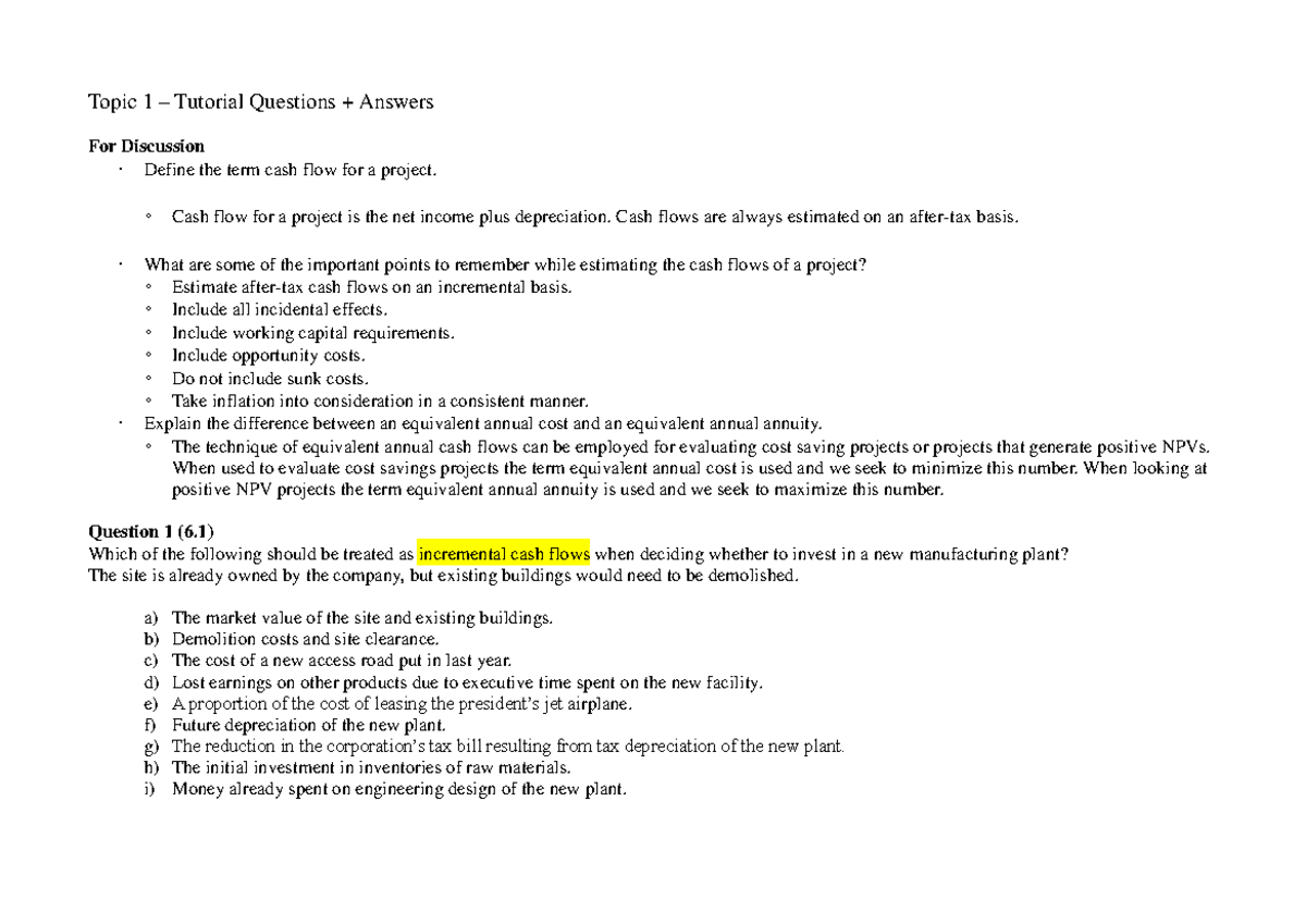 Topic 1 -5Solutions - Topic 1 – Tutorial Questions + Answers For ...