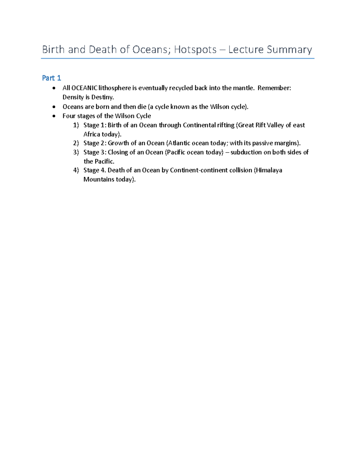Lecture Summary-Birth and Death of Oceans; Hotspots - Birth and Death ...