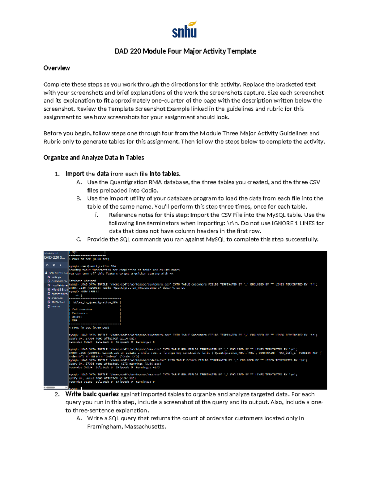 DAD 220 Module Four Major Activity - Replace the bracketed text with ...