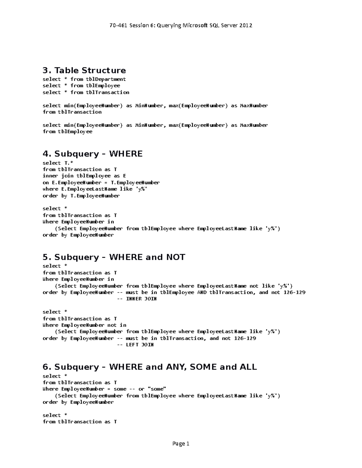 70-461Session 6-180501 - 3. Table Structure select * from tblDepartment ...