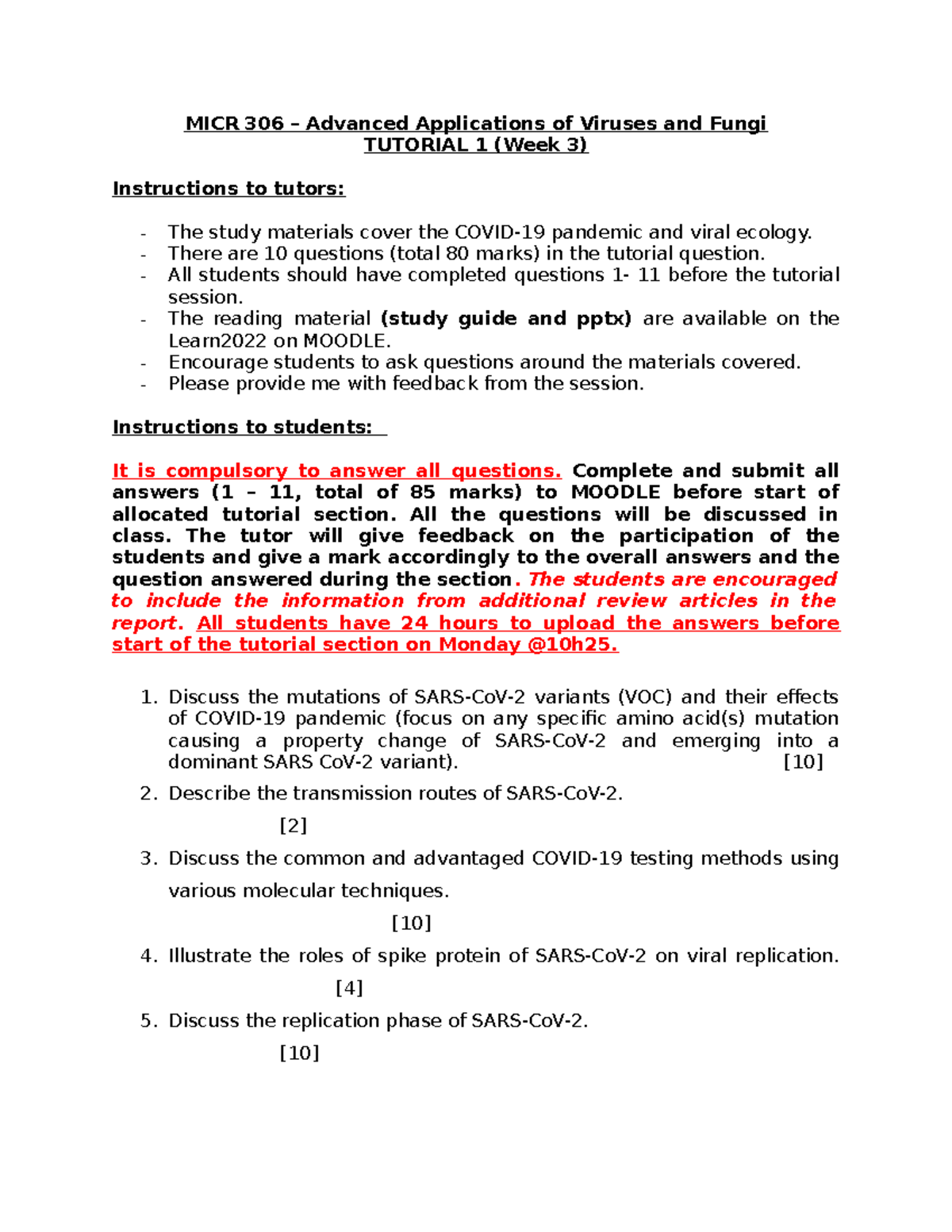 MICR 306 TUT1 student 2022 - MICR 306 – Advanced Applications of ...