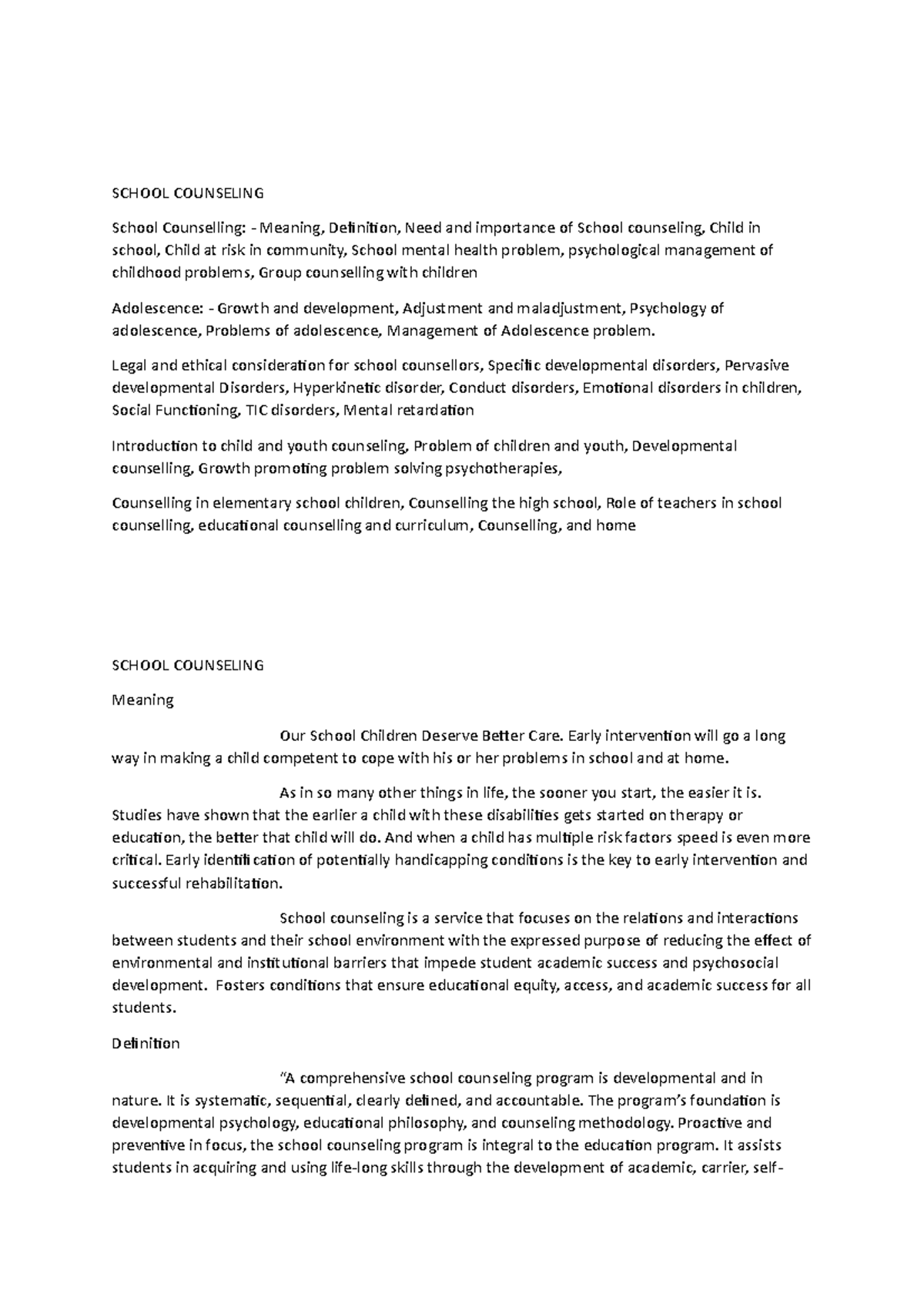 School Counseling NOTE - SCHOOL COUNSELING School Counselling ...