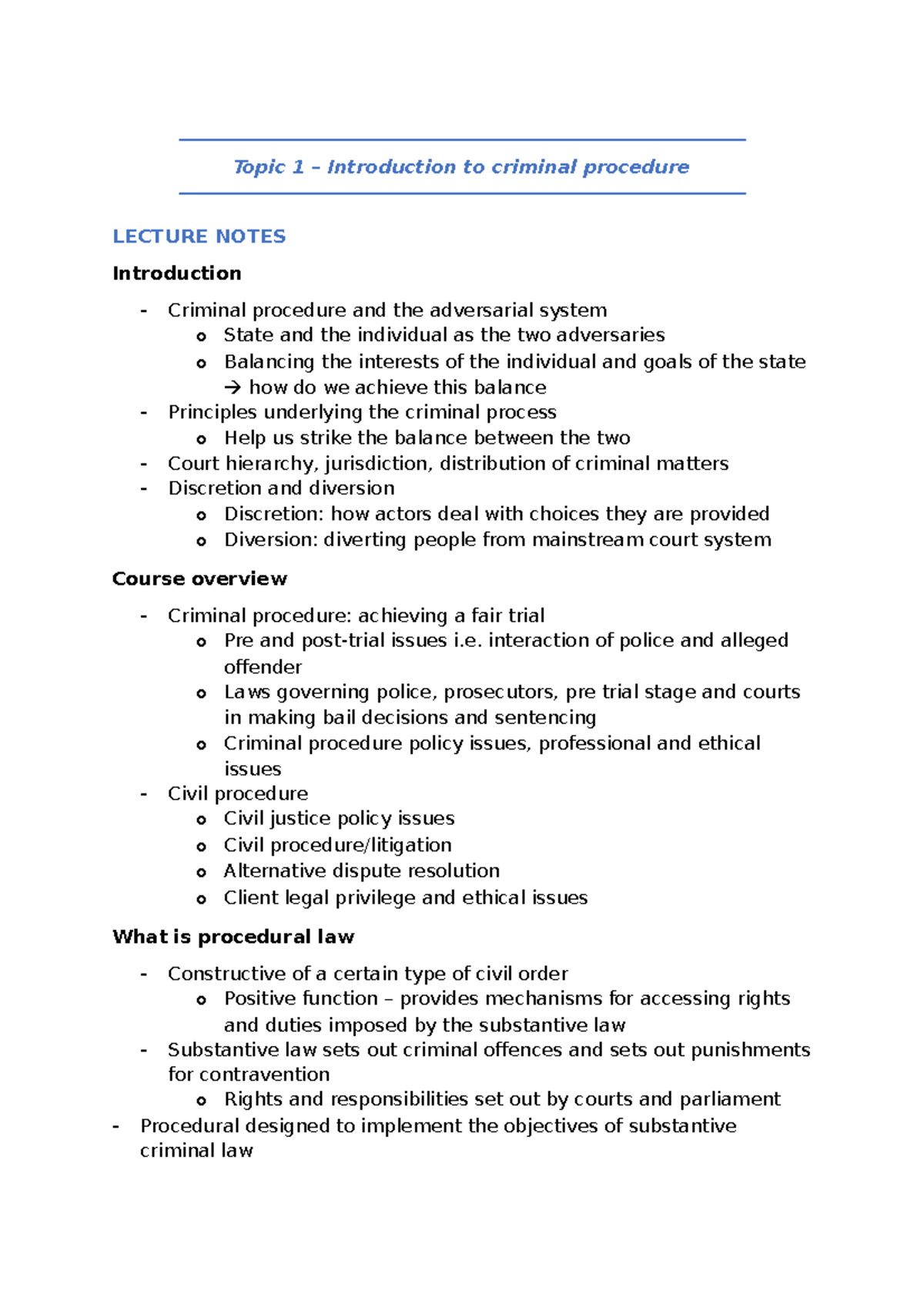 Criminal Procedure Notes - Topic 1 – Introduction to criminal procedure ...