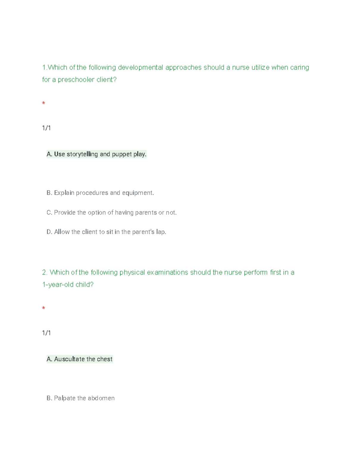 POST TEST Normal Pedia - Practice materials - 1 of the following ...