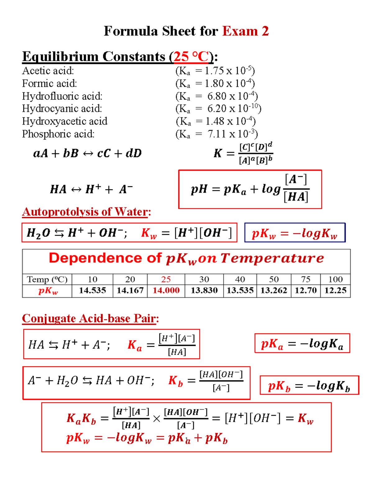 000 2024s EXAM2 Formula Sheet (CHM 3120 C) - Formula Sheet for Exam 2 ...