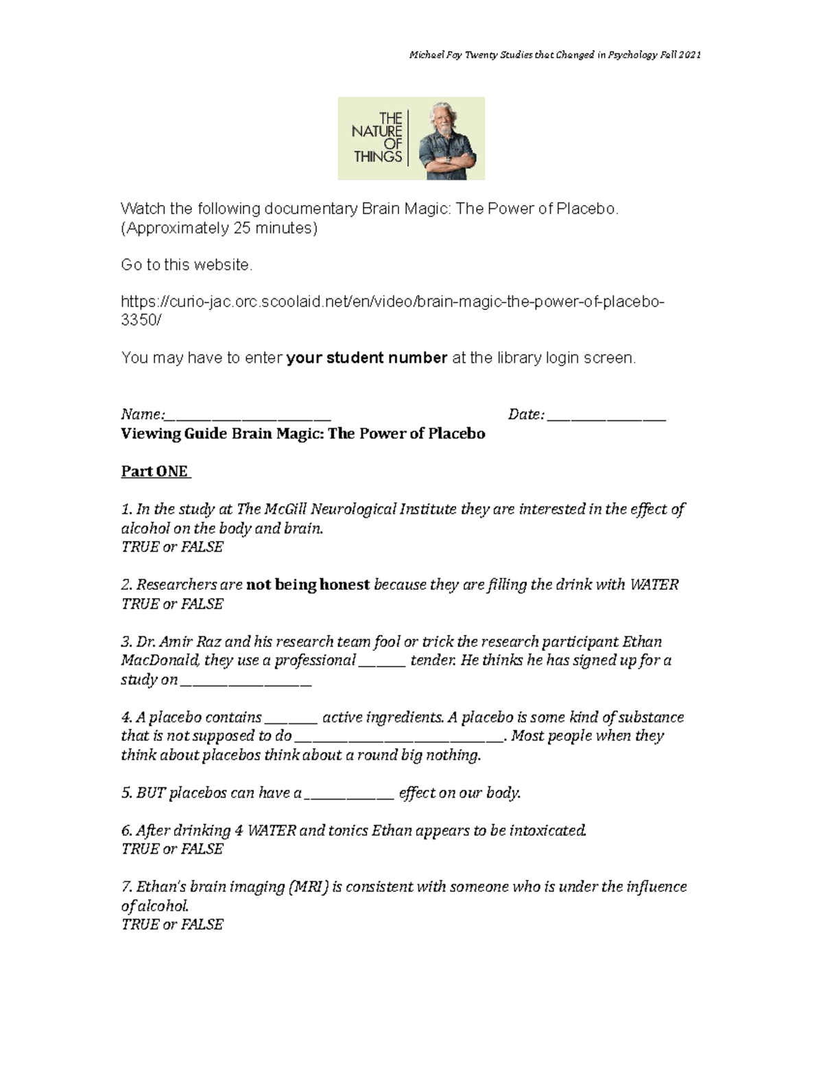 Viewing Guide Brain Magic Online Assignment - Michael Foy Twenty ...