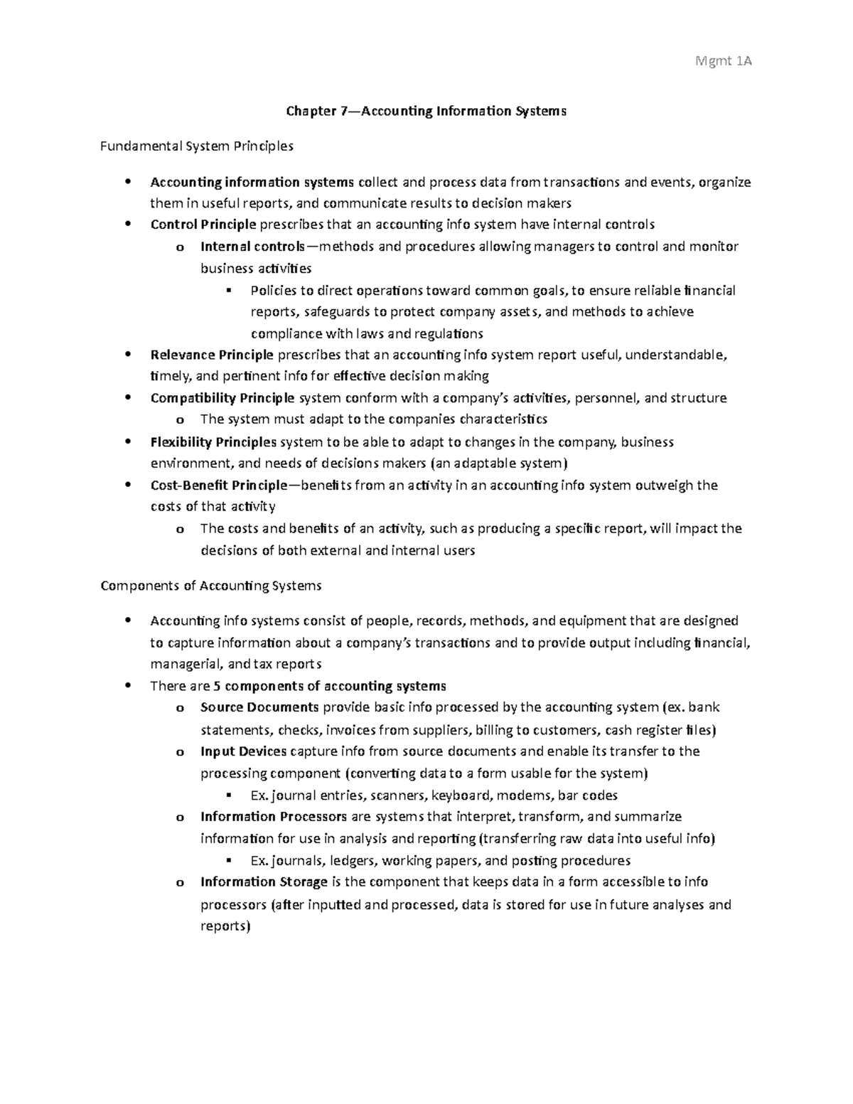 Chapter 7 Notes-Mgmt - Summary Fundamental Accounting Principles ...