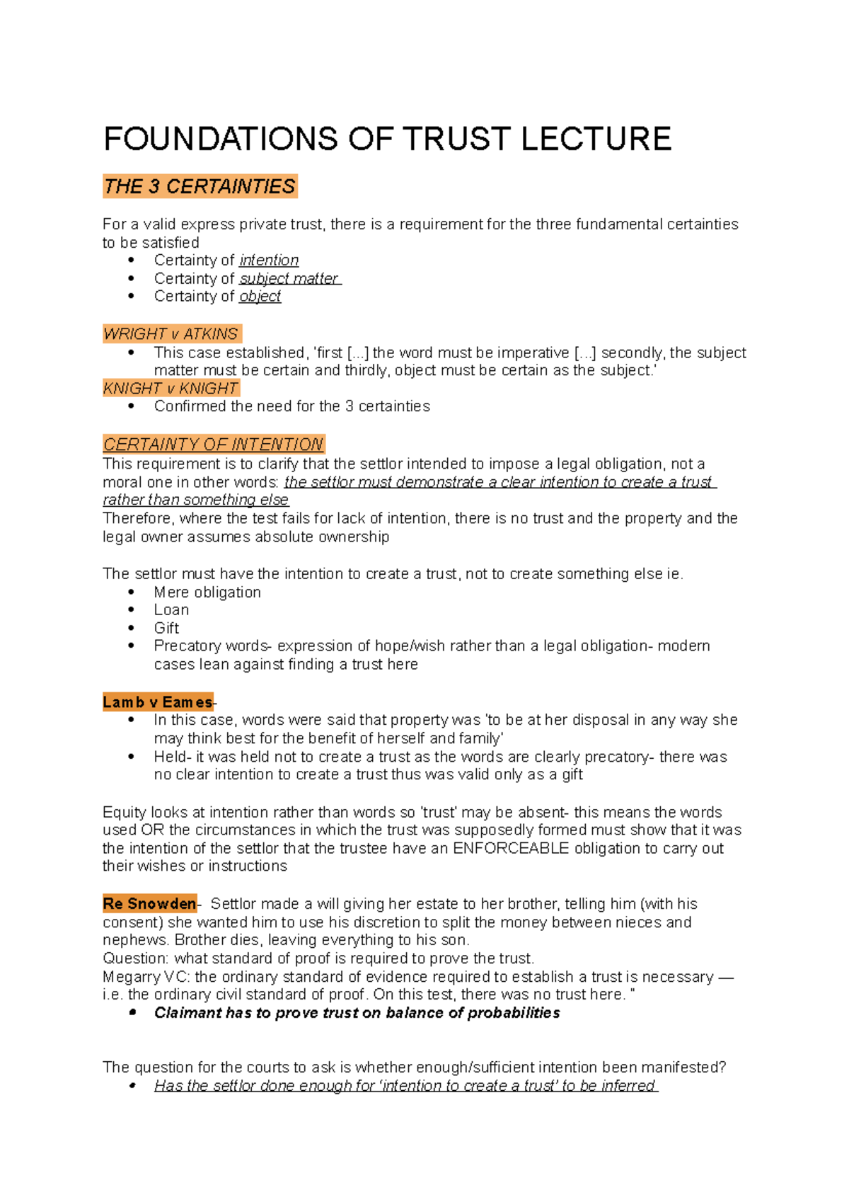 Foundations OF Trust Lecture 2 - FOUNDATIONS OF TRUST LECTURE THE 3 CERTAINTIES For a valid ...