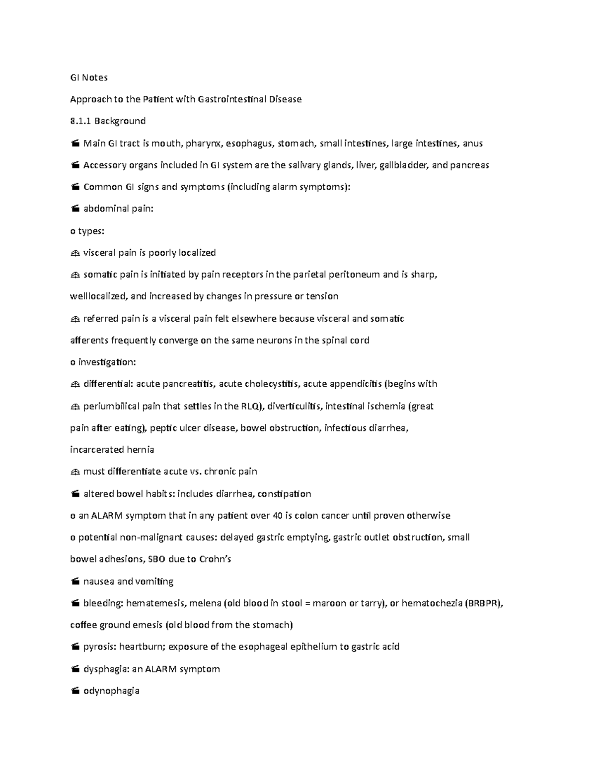 GI Notes - GI Notes Approach to the Patient with Gastrointestinal ...