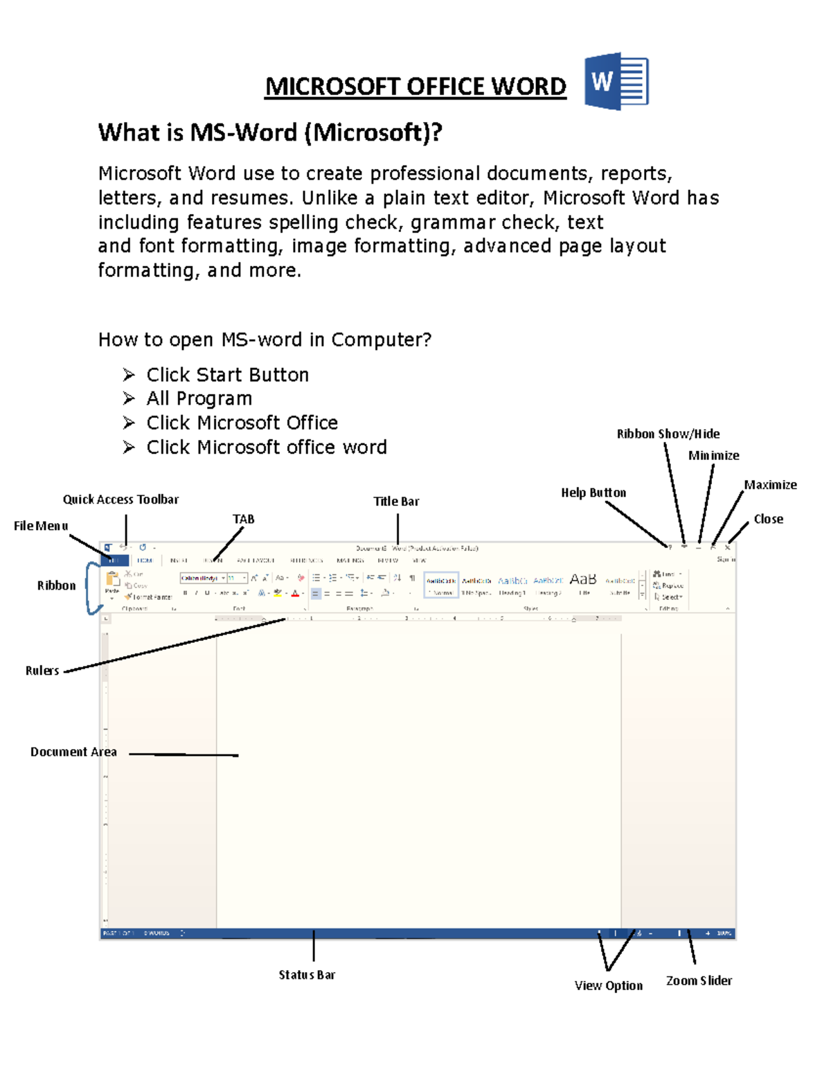 5. Fifth Day in Computer Class (Ms-Word Intoduction and Ms-Word Home ...