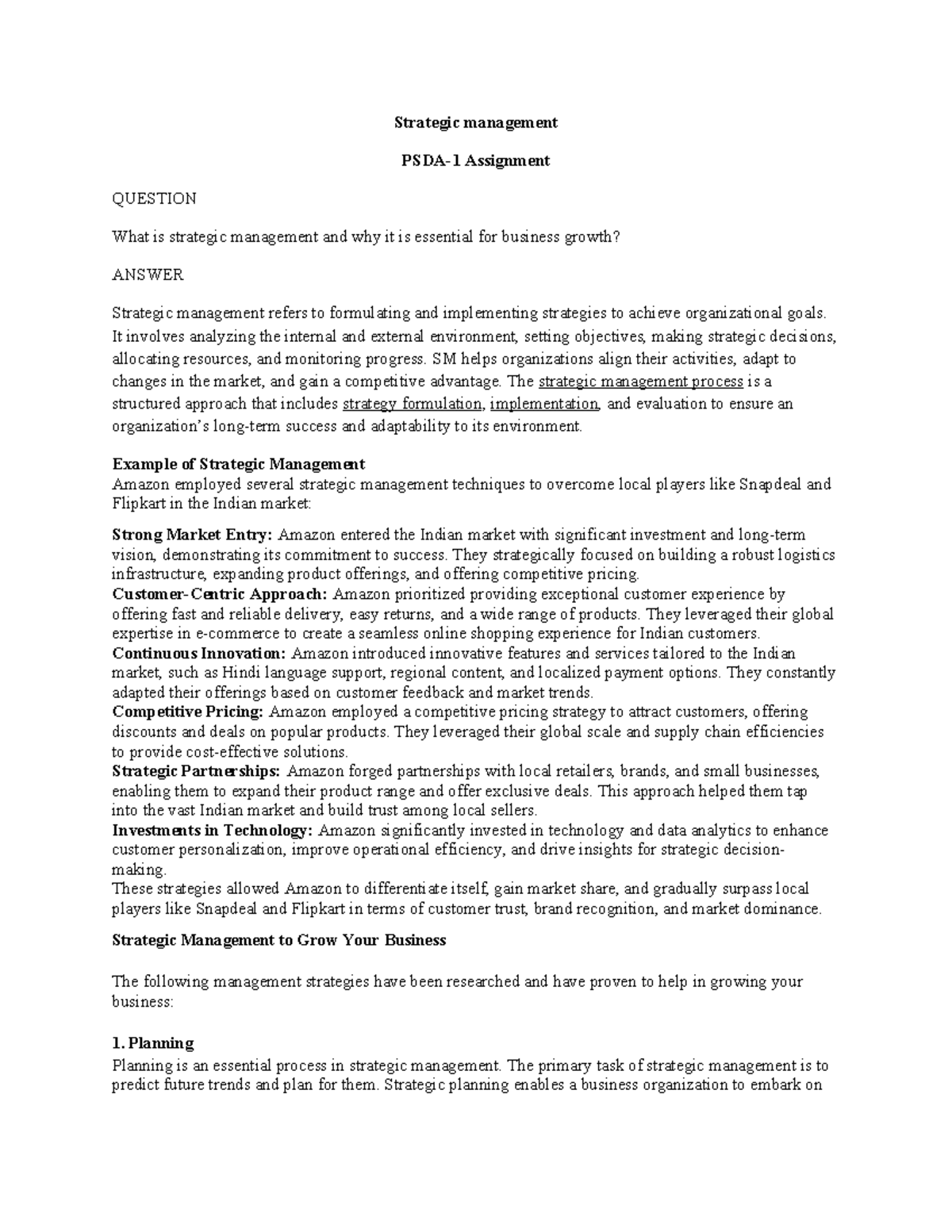 PSDA Assignment 1 - nice - Strategic management PSDA-1 Assignment ...