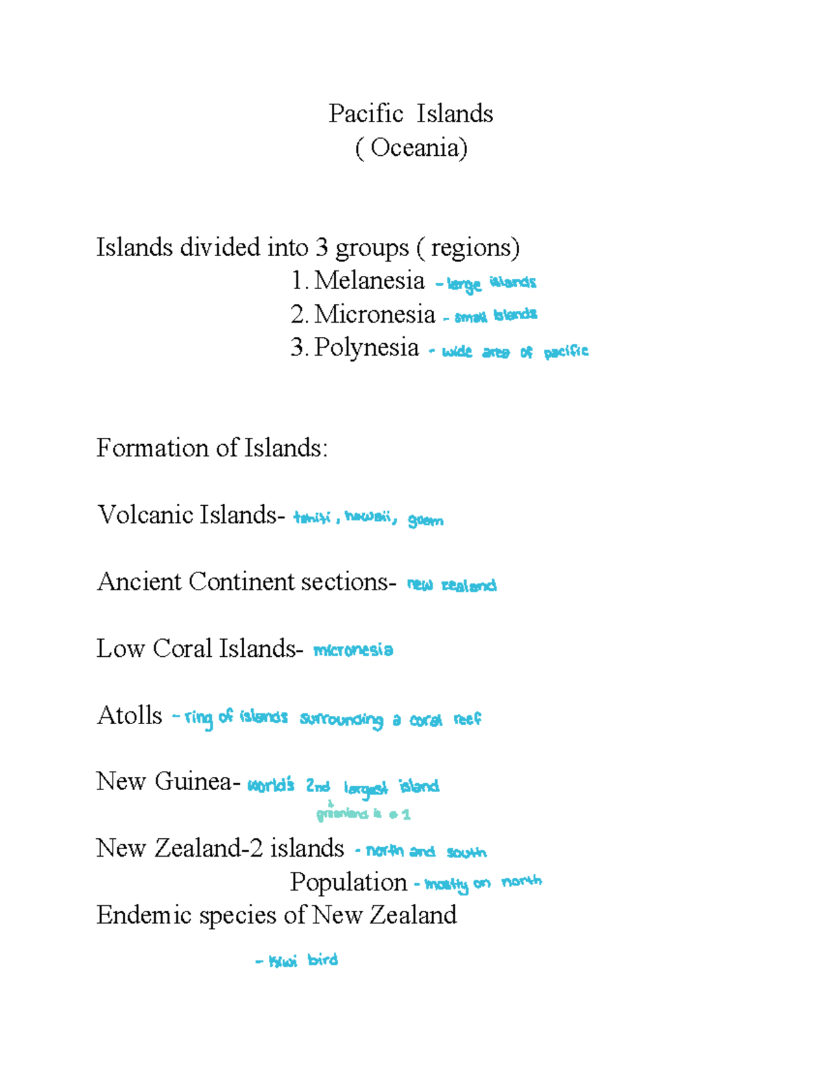 Oceania Antarctica Notes - Pacific Islands ( Oceania) Islands divided ...