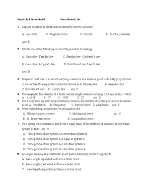 Physics Exit Exam Model 3 Time allowed - Physics Exit Exam Model 3 Time ...