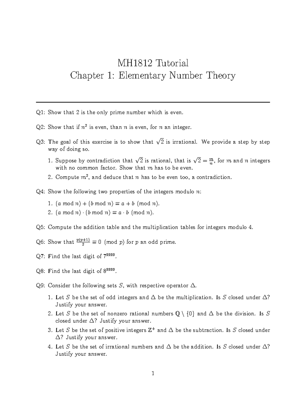 Chapter 1-Homework - Elementary Number Theory - MH1812 - NTU - Studocu