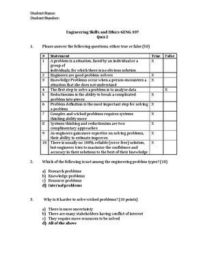 Quiz 1 key - Quiz 1 key - Student Name: Student Number: **Engineering ...